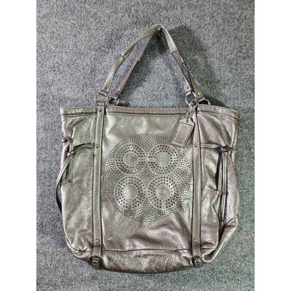 Coach | Bags | Coach Audrey Charcoal Gray Leather Cinch Tote Perforated ...